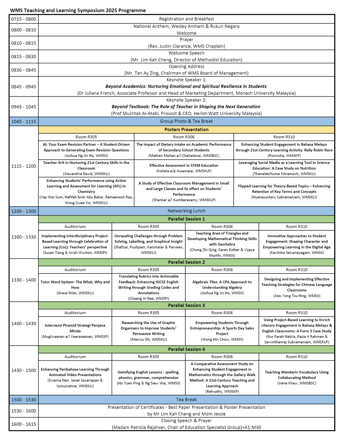 Wesley Methodist School | Symposium 2025 – Programme